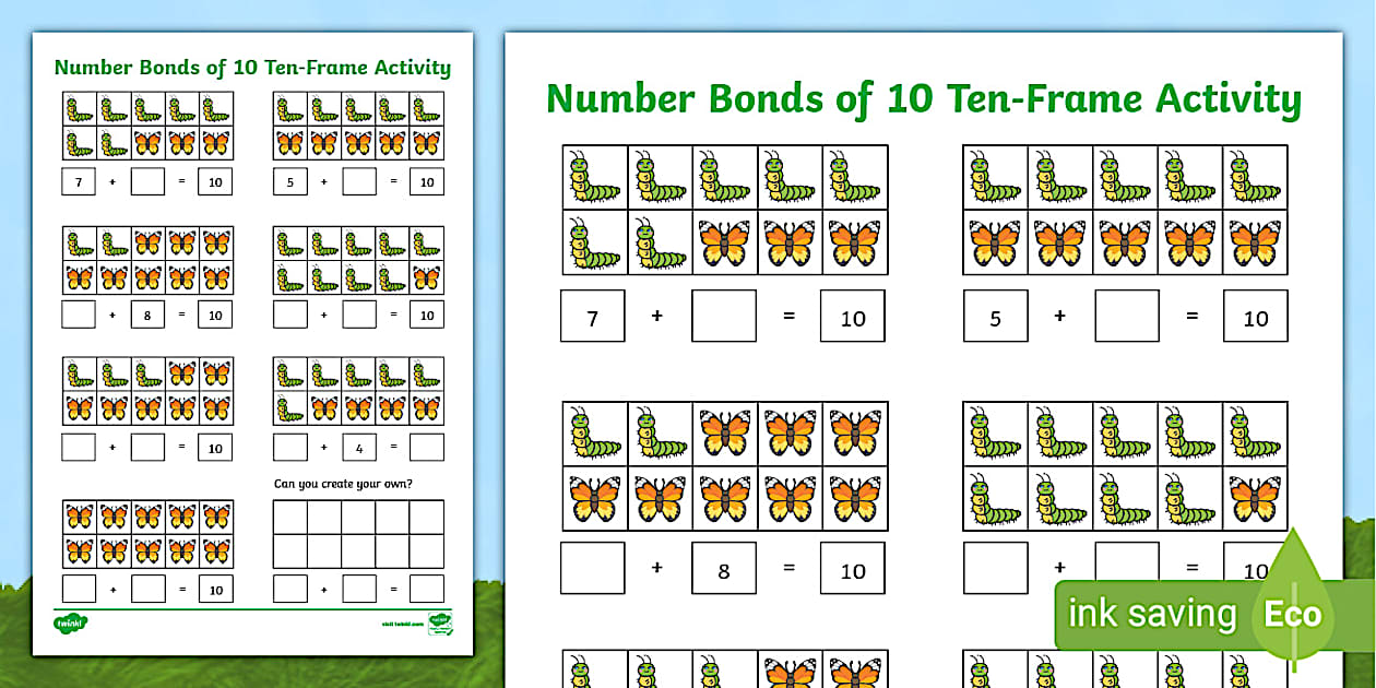 👉 Number Bonds to 10 Minibeasts Ten-Frame Activity