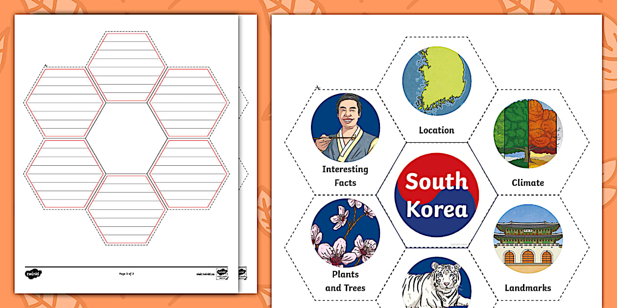 South Korea Hexagon Writing Template