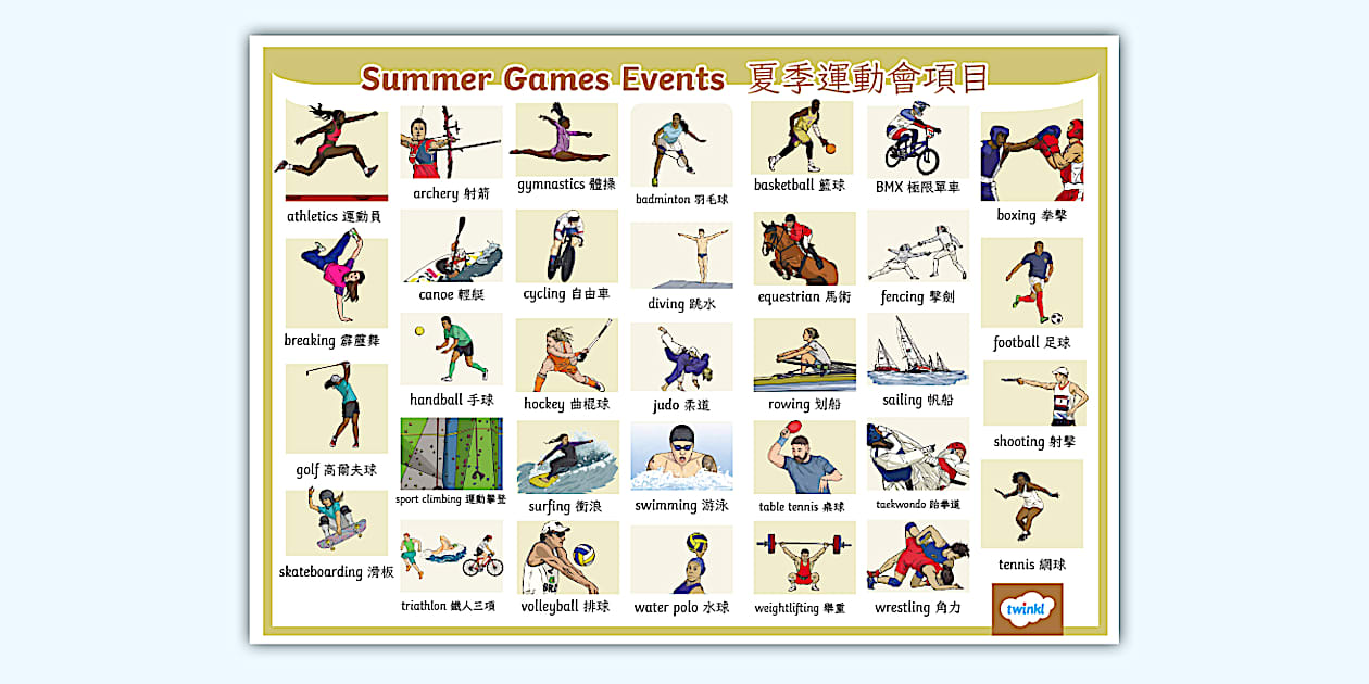 2024 Paris Summer Games Events Word Mat English / Traditional Chinese｜中英雙語