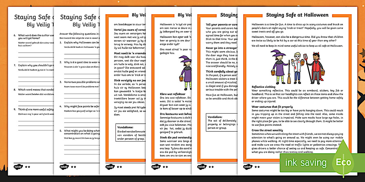 Staying Safe at Halloween Differentiated Reading Comprehension Activity