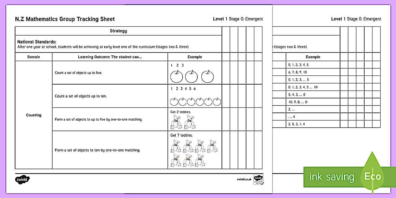 NZ Mathematics Group Tracking Stage 0 Checklist - Twinkl