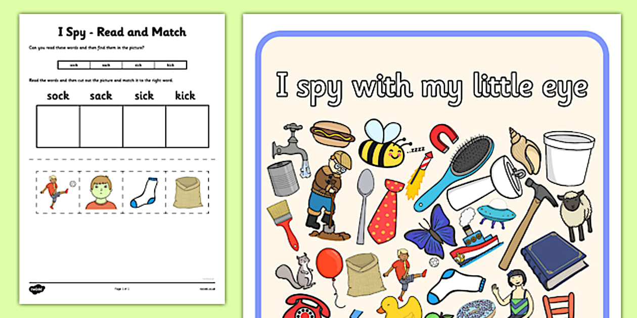 Black and White I Spy Read and Match Phase 2 Set 4 - Twinkl