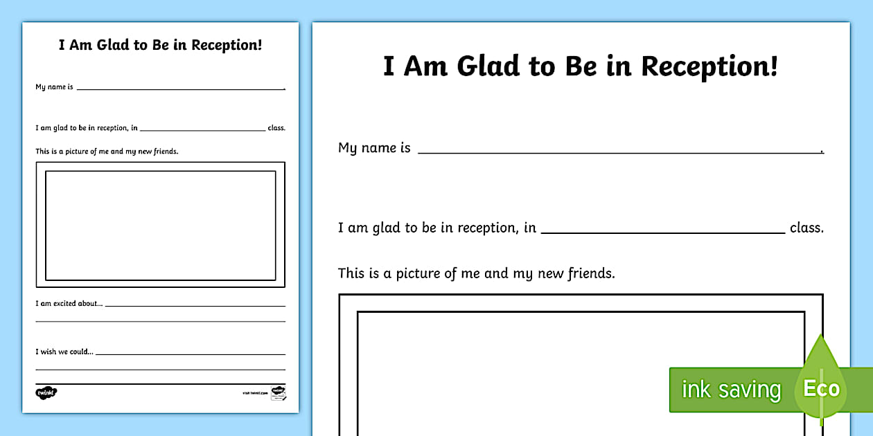 I Am Glad to Be in Reception Worksheet (teacher made)