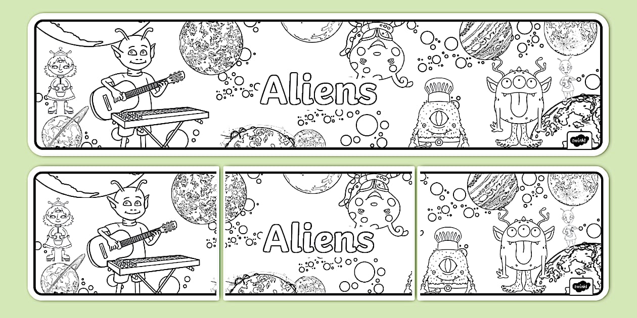 Aliens Colouring Display Banner (teacher made) - Twinkl