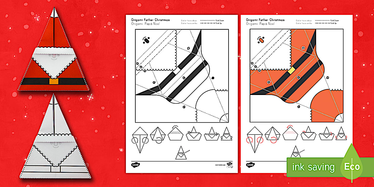 Black and White Simple Origami Father Christmas Paper Craft English ...