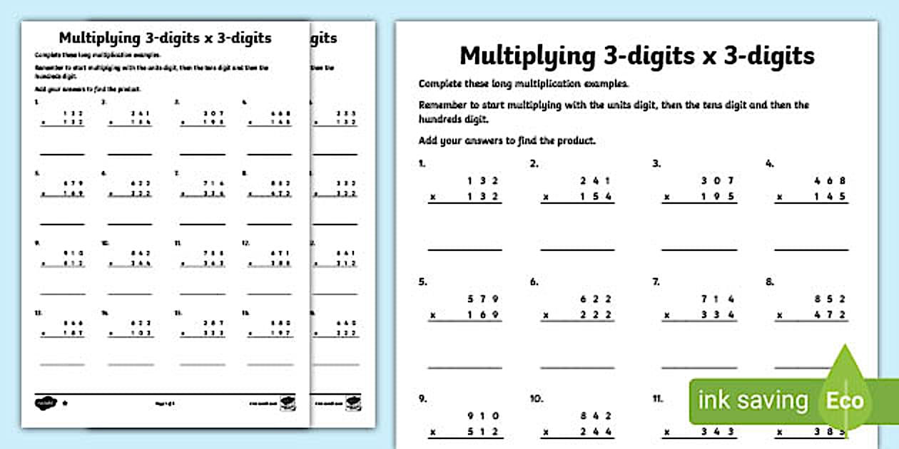 Multiplication 3 Digit by 3 Digit Worksheet – CfE - Twinkl