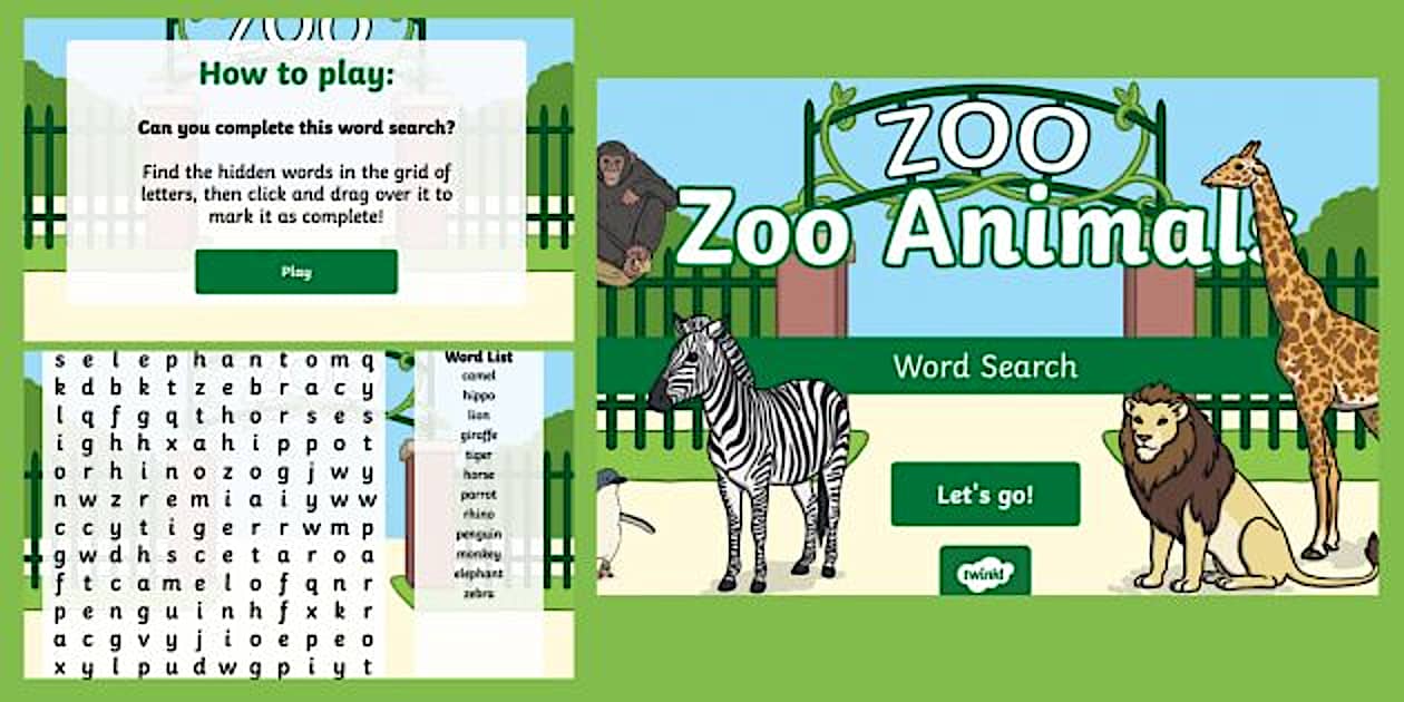 Zoo Animals Word Search｜互動遊戲｜小三小四適用