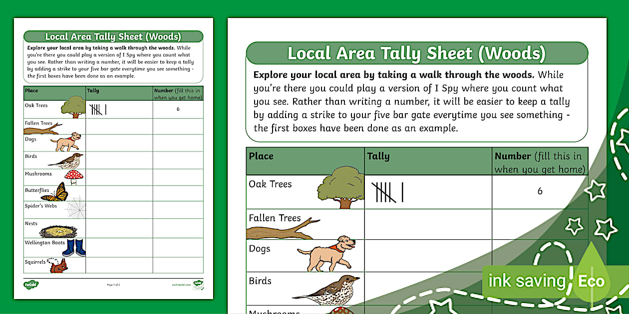 Editable Local Area Tally Sheet (Woods) (teacher made)