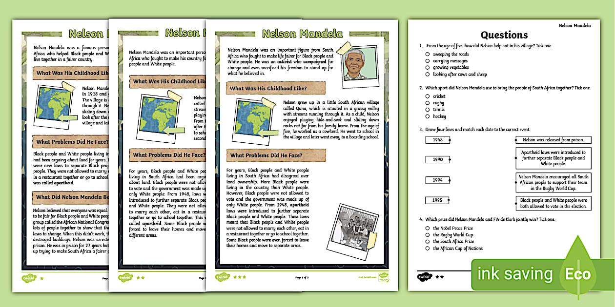LKS2 Nelson Mandela Differentiated Reading Comprehension Activity