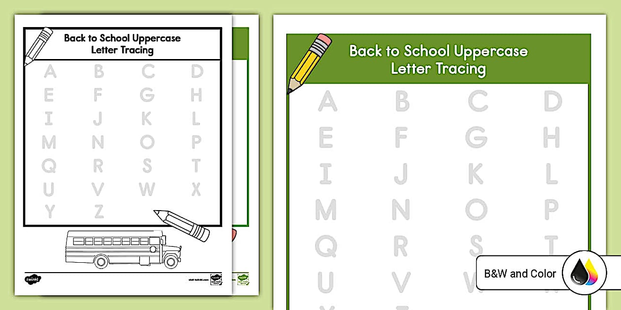 School Bus Uppercase Letter Tracing Worksheet - Alphabet
