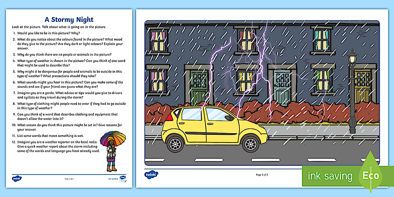 A Stormy Night Oral Language Worksheet / Worksheet - Twinkl