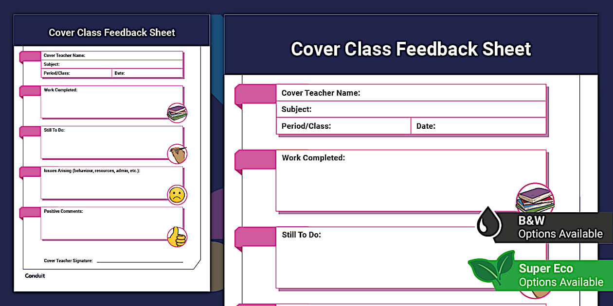 Cover Class Feedback Sheet (teacher made) - Twinkl
