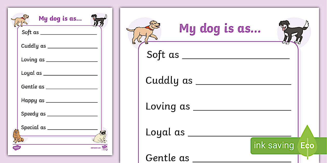 My Dog Simile Poem Writing Template - Twinkl
