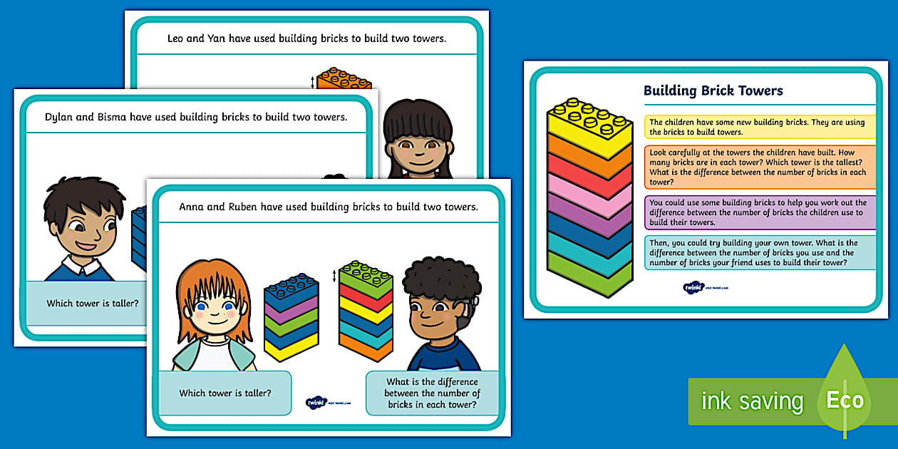 Building Brick Towers - Find the Difference Posters - Twinkl