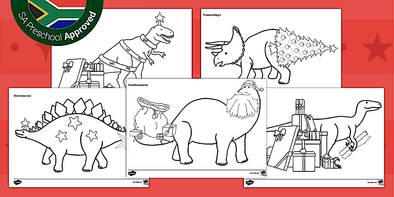 Christmas Dinosaurs Colouring Pages (teacher made) - Twinkl