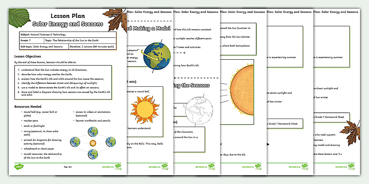 Grade 7 NS Term 4 Solar Energy and Seasons Lesson Plan CAPS