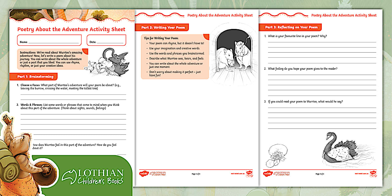 FREE! - Poetry About the Adventure - 'Wurrtoo' Activity Sheet