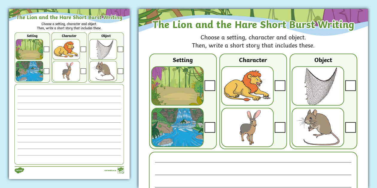 The Lion and the Hare Short Burst Writing Template - Twinkl