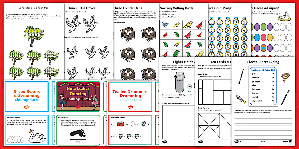 Twelve Days of Christmas Maths Activity Pack (teacher made)