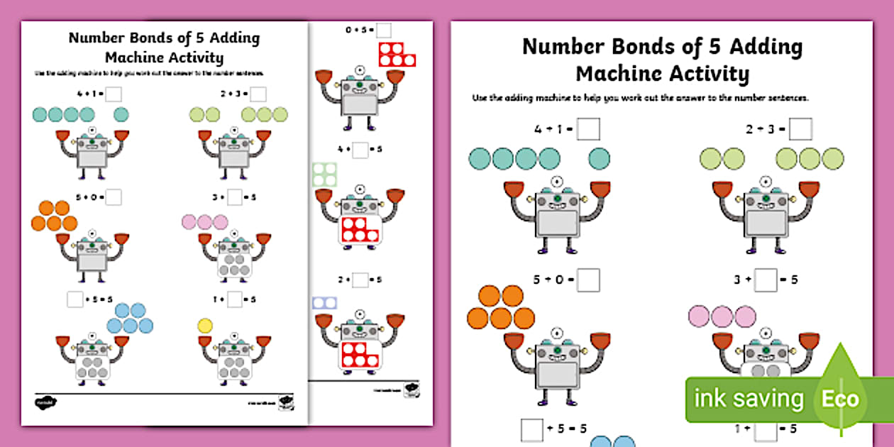 👉 Number Bonds of 5 Adding Machine Activity - Twinkl
