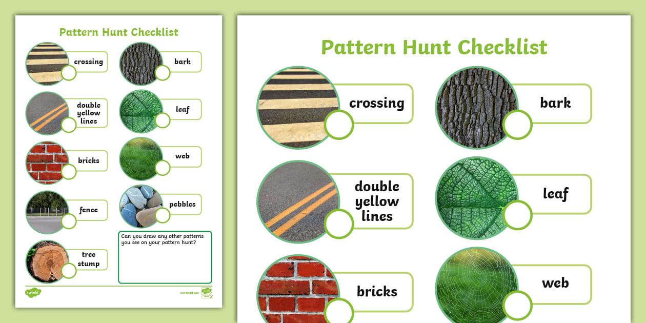 👉 Pattern Hunt Checklist | Twinkl (teacher made) - Twinkl