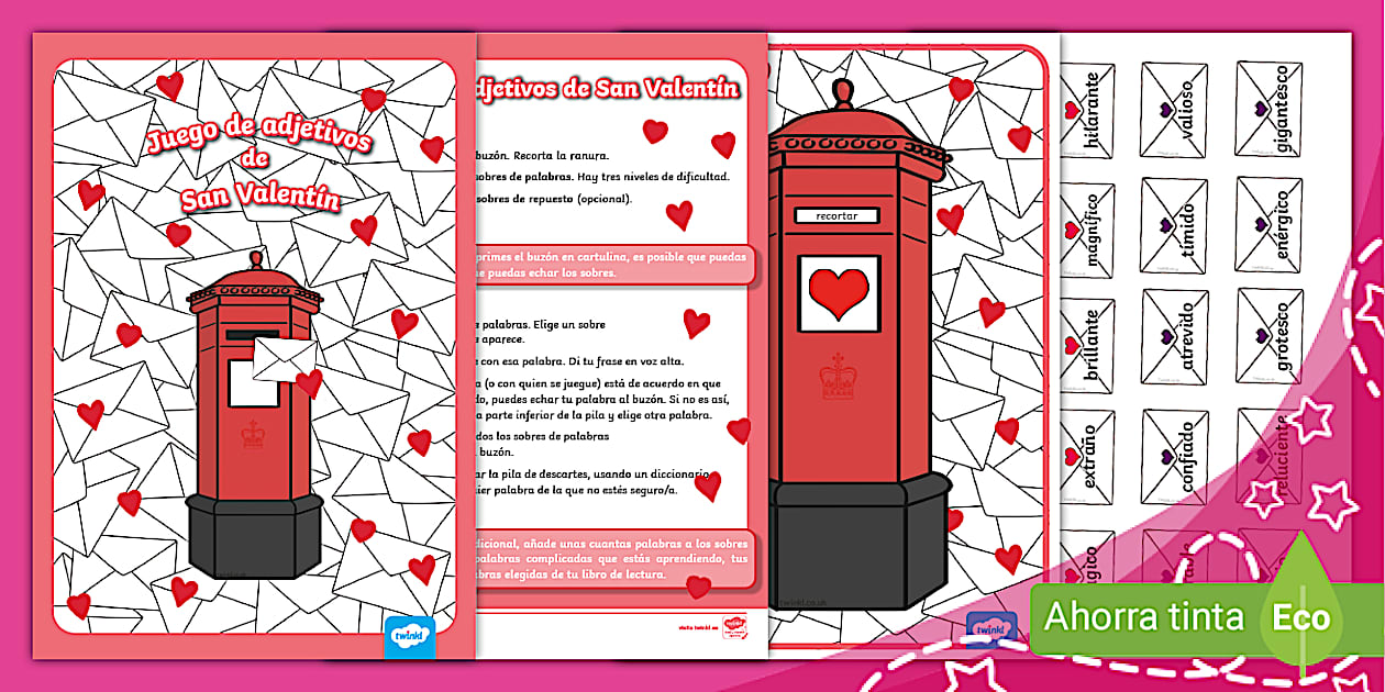 Juego de lenguaje: Adjetivos de San Valentín - Twinkl