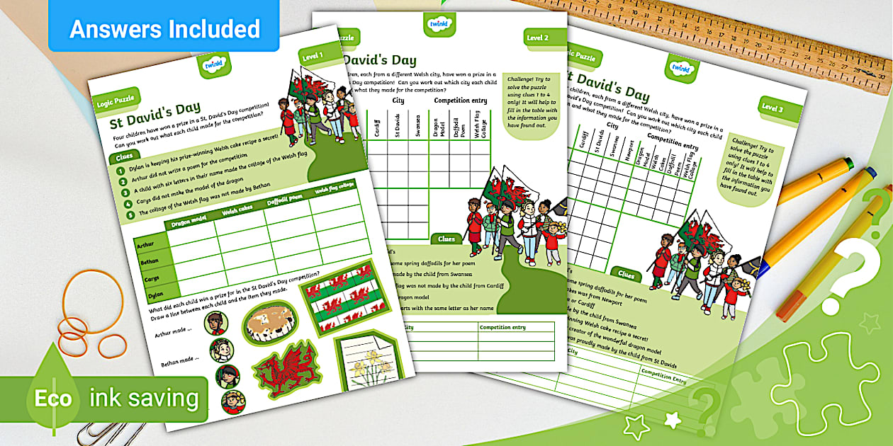 St David’s Day Logic Puzzle - All Levels - Kids Puzzles