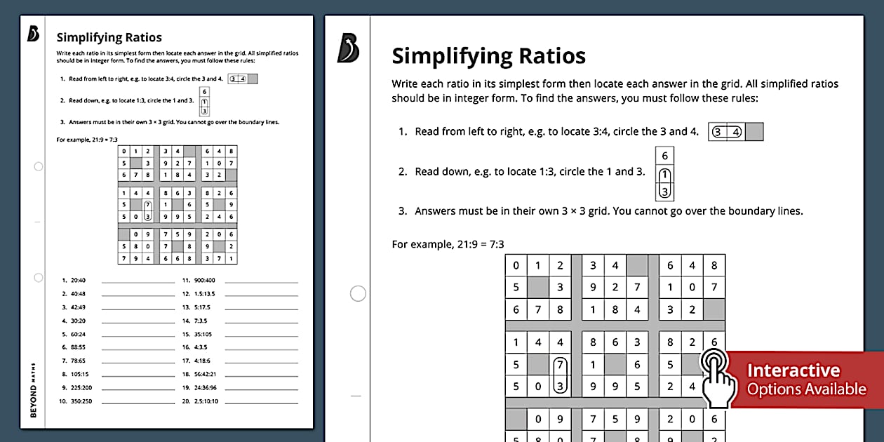 Number Grid: Simplifying Ratios | KS3 Maths | Beyond
