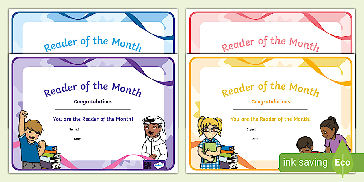 Reader of the Month Certificate (teacher made) - Twinkl