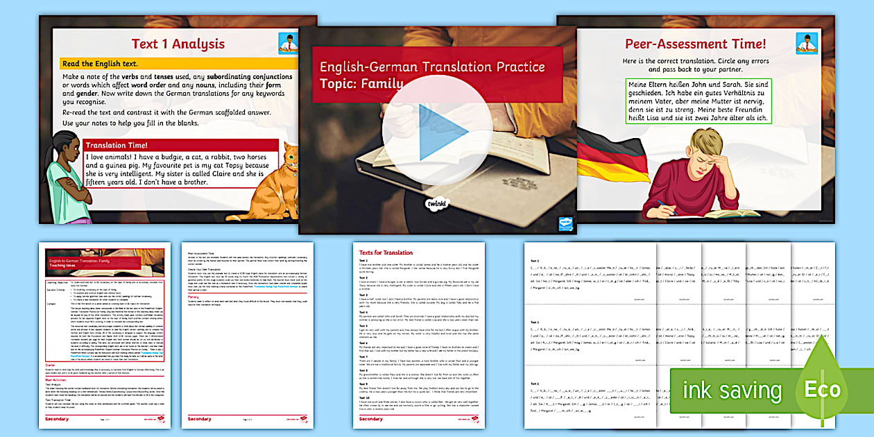 English to German Translation Practice on Family Lesson Pack