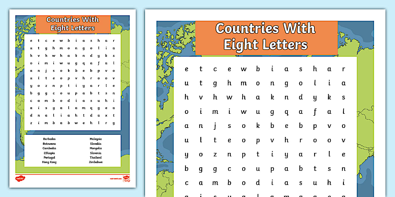 Countries with Eight Letters Word Search - Twinkl
