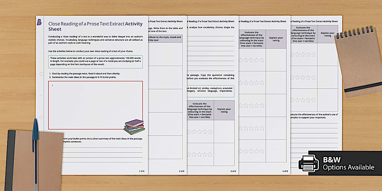 Close Reading of a Prose Text Extract (teacher made)