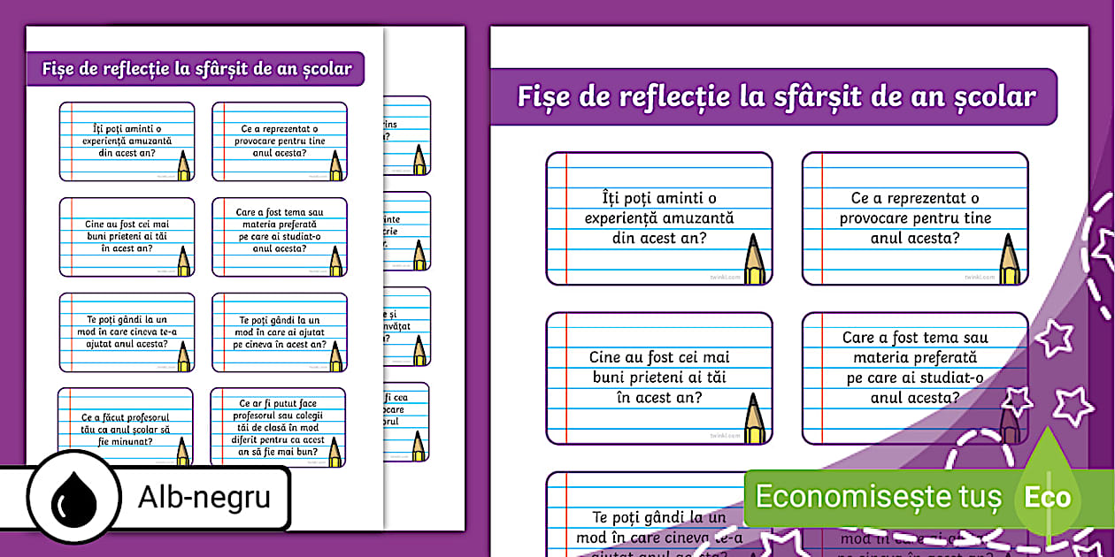 Fișe de reflecție la sfârșit de an școlar - Twinkl