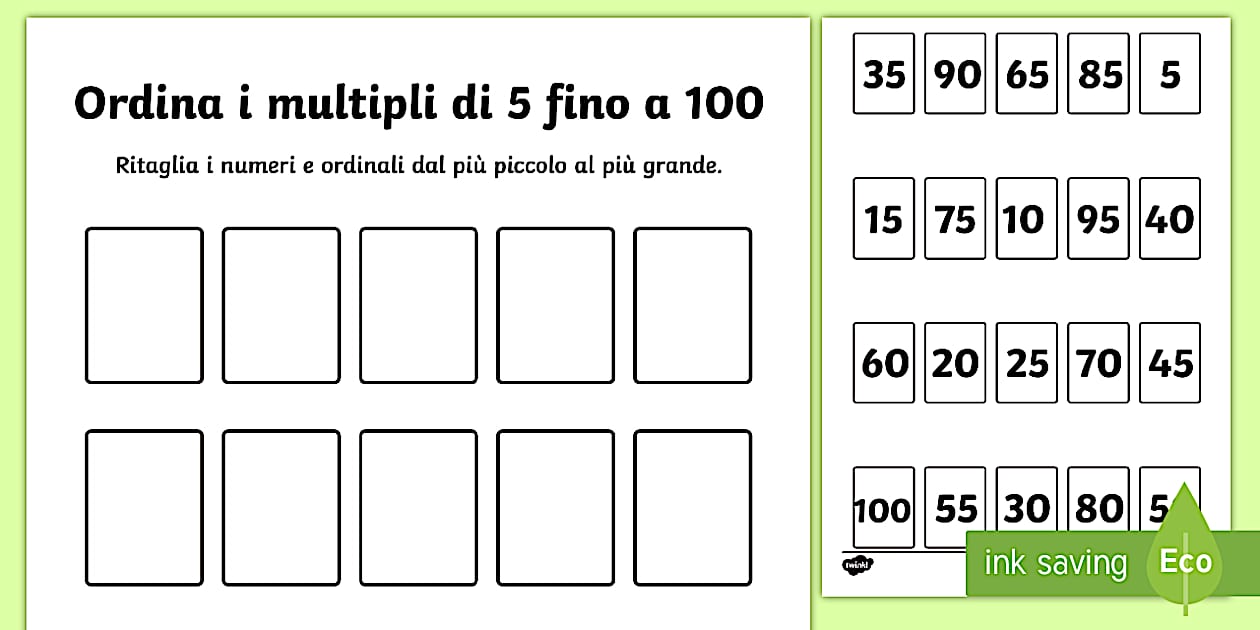 Ordina i multipli di 5 fino a 100 Attività (teacher made)