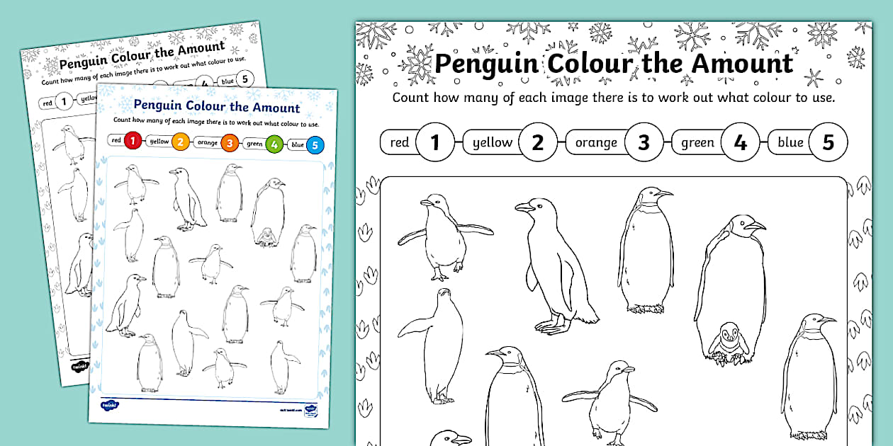 👉 Penguin Colour the Amount Worksheet - Twinkl