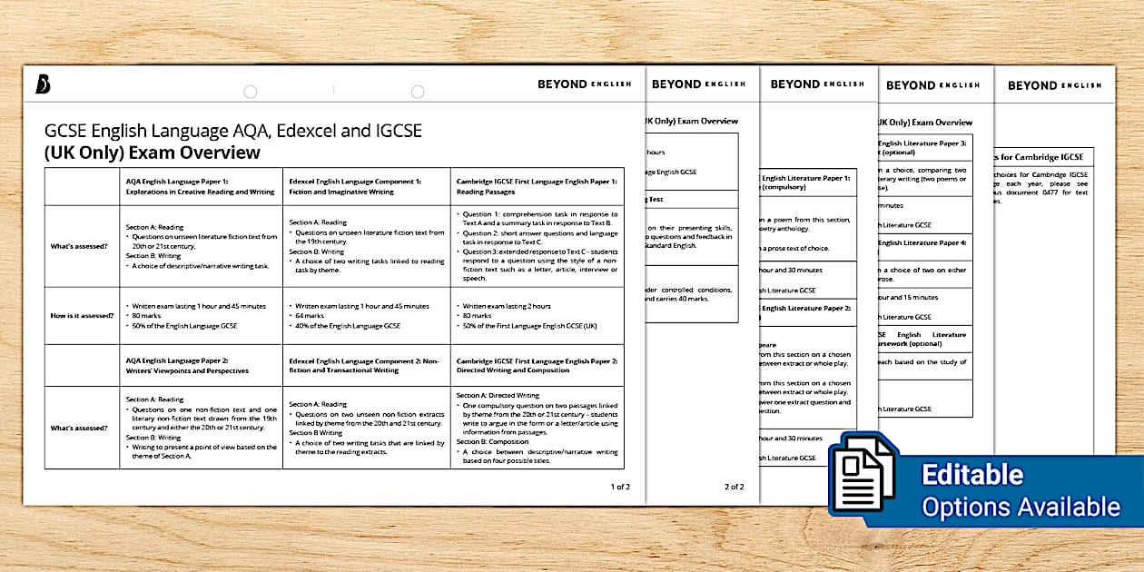 GCSE English AQA, Edexcel and IGCSE Exam Overview
