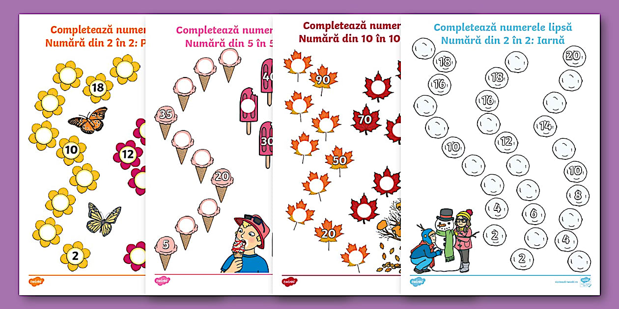 Completează numerele lipsă – Fișă de lucru - Twinkl