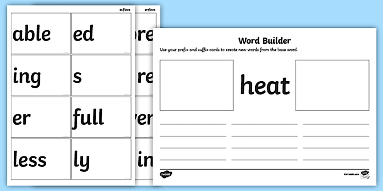 Editable Prefix and Suffix Word Builder Cards and Worksheets