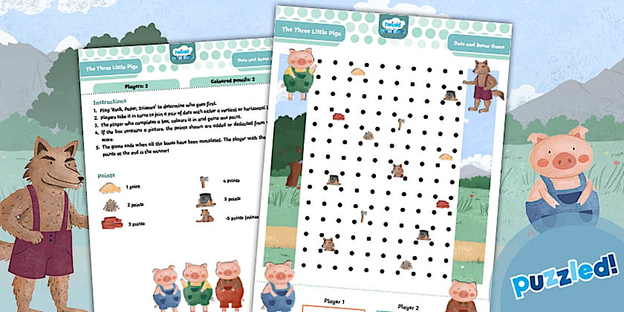 The Three Little Pigs Dots and Boxes Game | Twinkl Puzzled