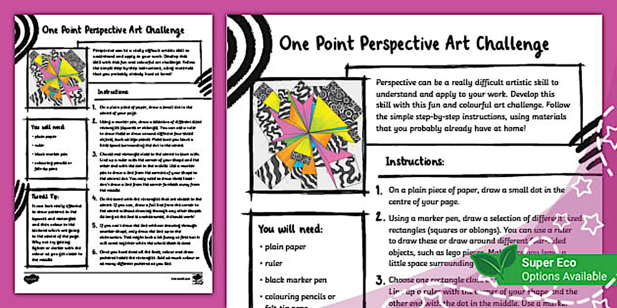 One Point Perspective Art Challenge Ages 7-11 (teacher made)
