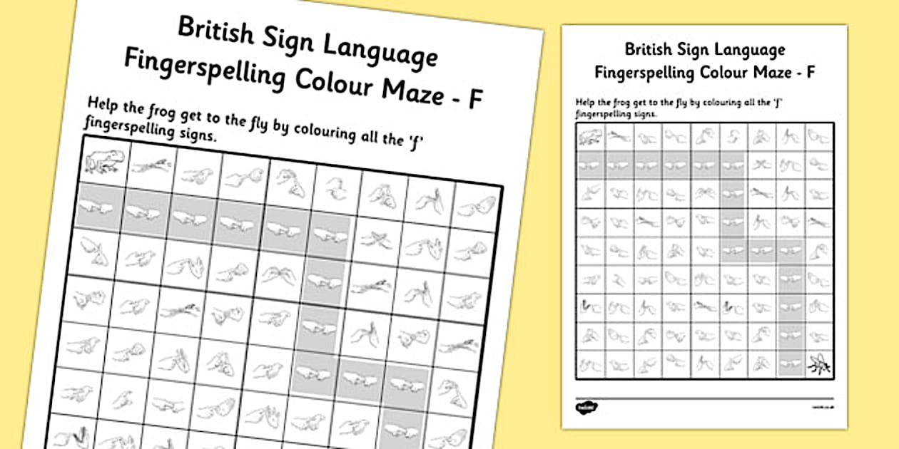 British Sign Language Fingerspelling Colour Maze F - Twinkl