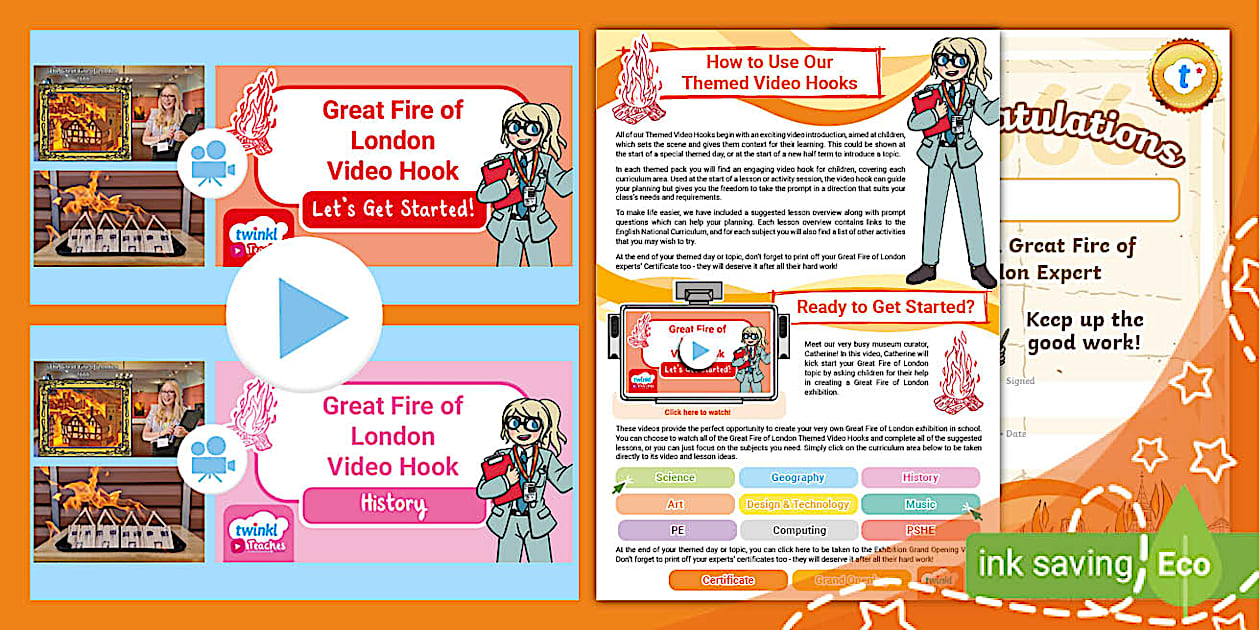 KS1 (Ages 5-7) Great Fire of London Themed Video Hooks Interactive PDF