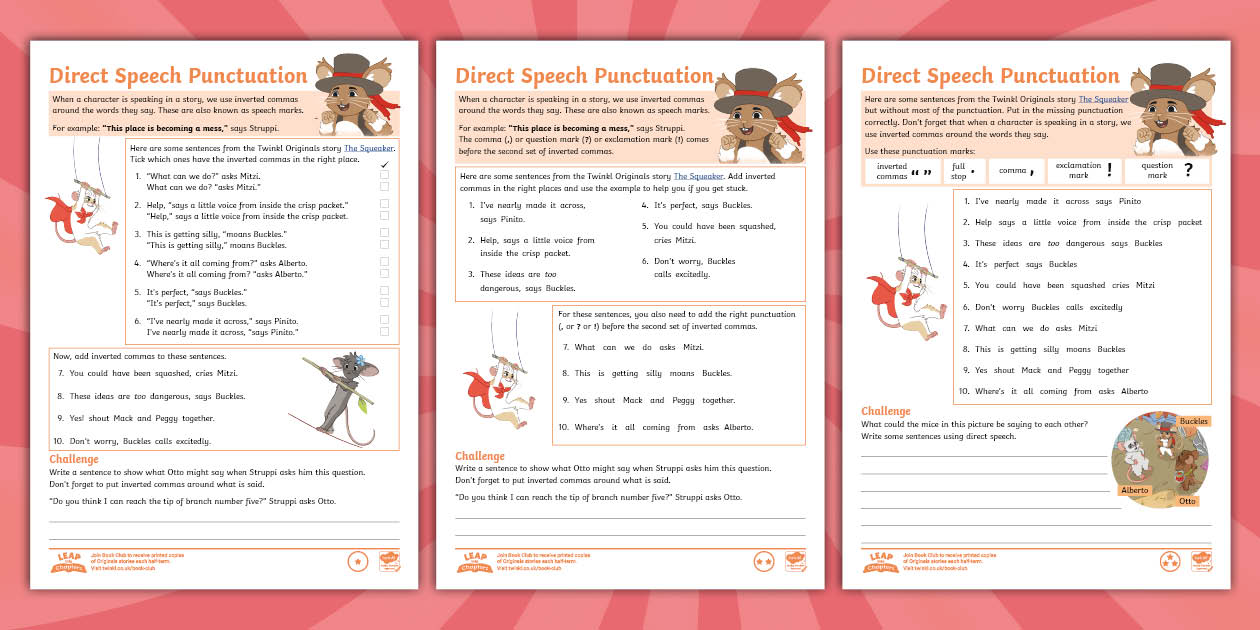 The Squeaker' Direct Speech Punctuation Lower KS2 Activity