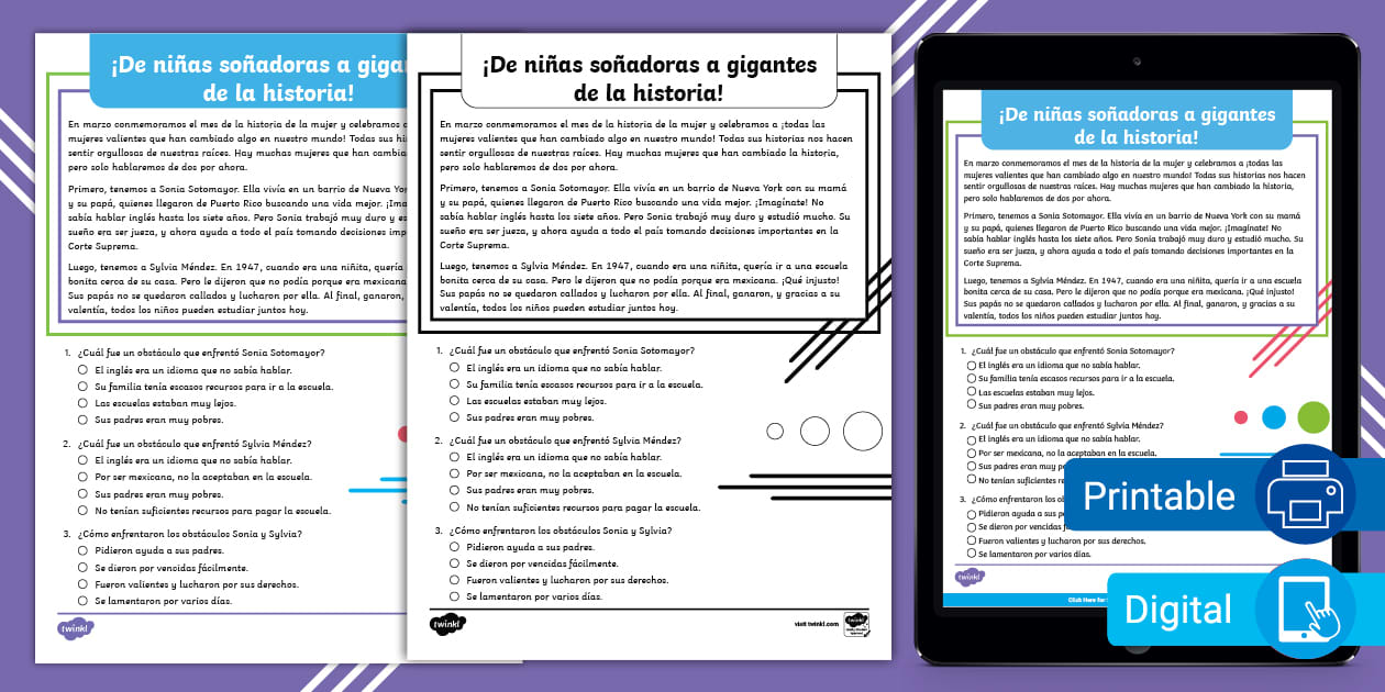 Pasaje de comprensión de lectura de cuarto grado: ¡De niñas soñadoras a
