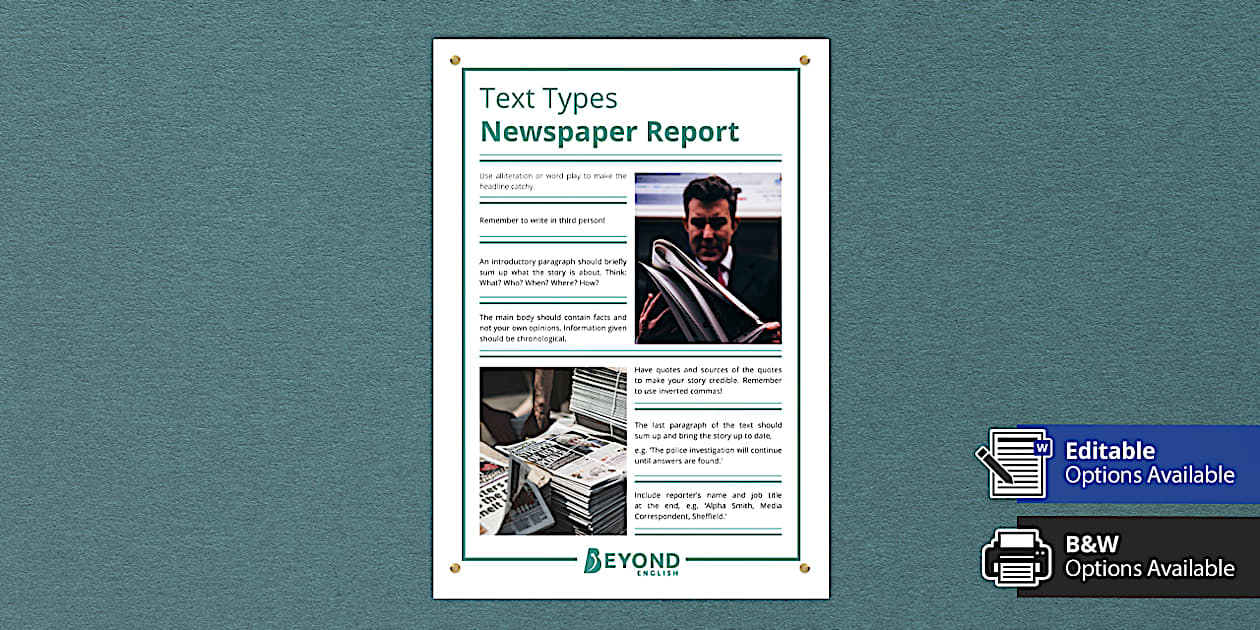 Features of a Newspaper Report Display Poster | Beyond