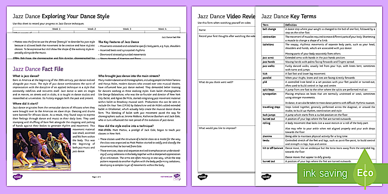Jazz Dance Activity Pack - Parents - Age 5-12 - The Arts