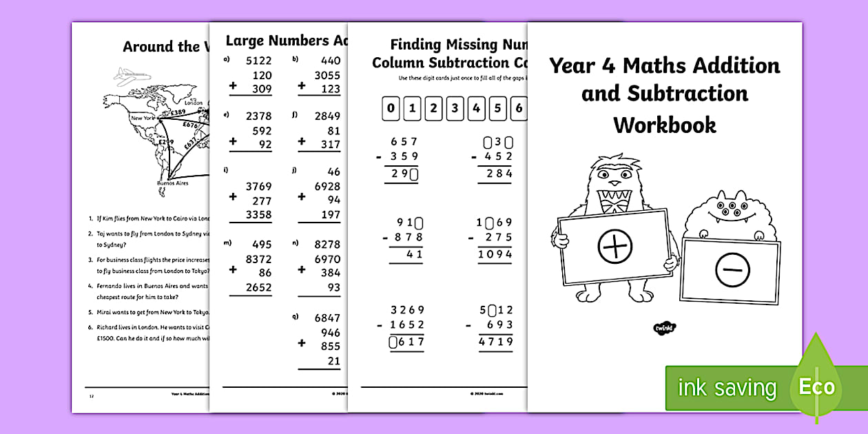 Editable Year 4 Maths Workbook PDF | Addition and Subtraction