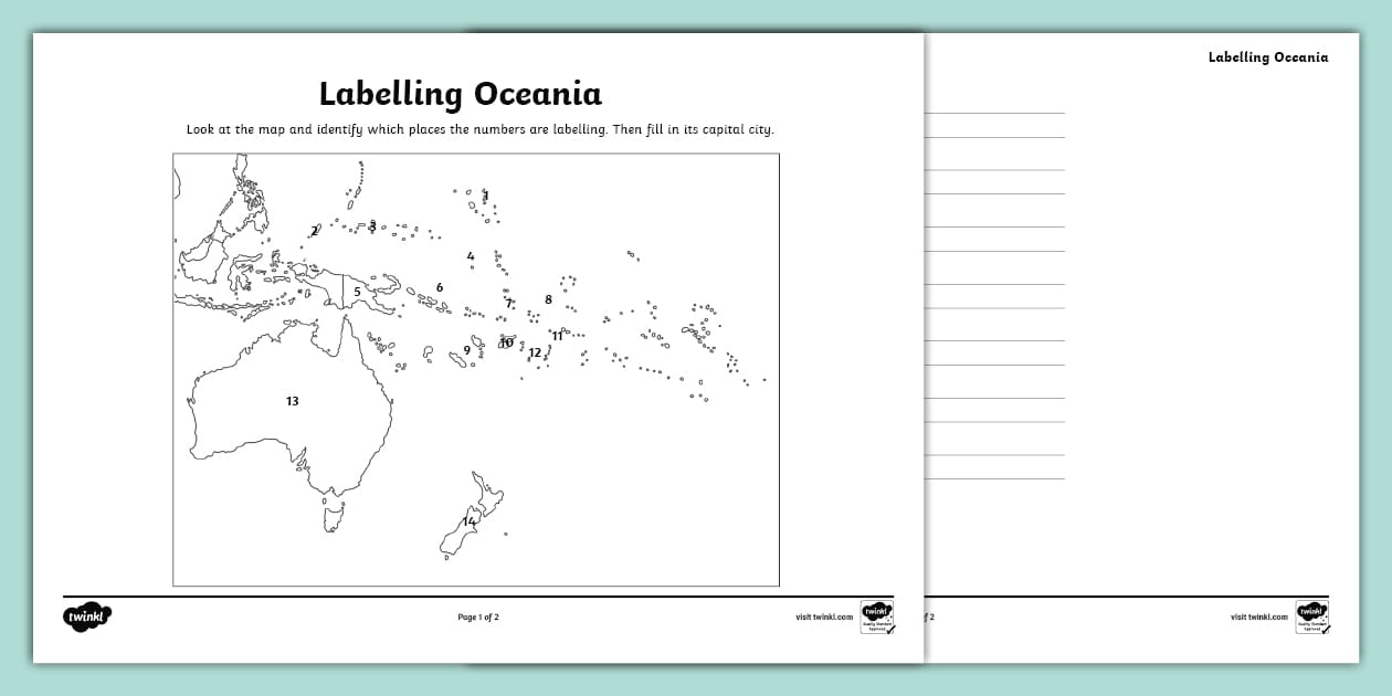 Countries And Capital Cities Of Oceania Labelling Worksheet