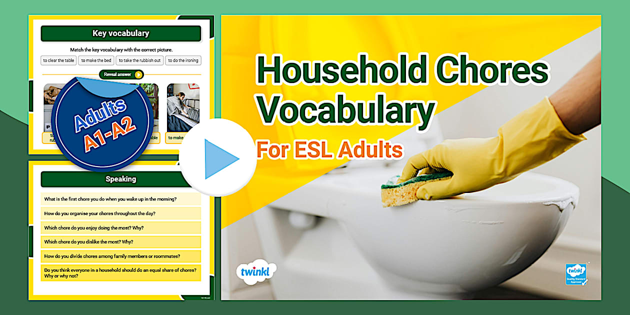ESL Household Chores Vocabulary [Adults, A1-A2] - Twinkl