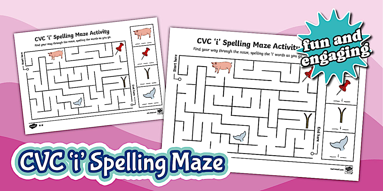 CVC 'i' Spelling Maze Activity Sheet